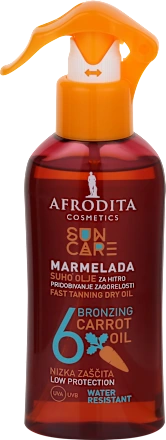AFRODITA
SUN CARE marmelada - suvo ulje u spreju za zaštitu od sunca i ubrzano tamnjenje, SPF6, 150 ml