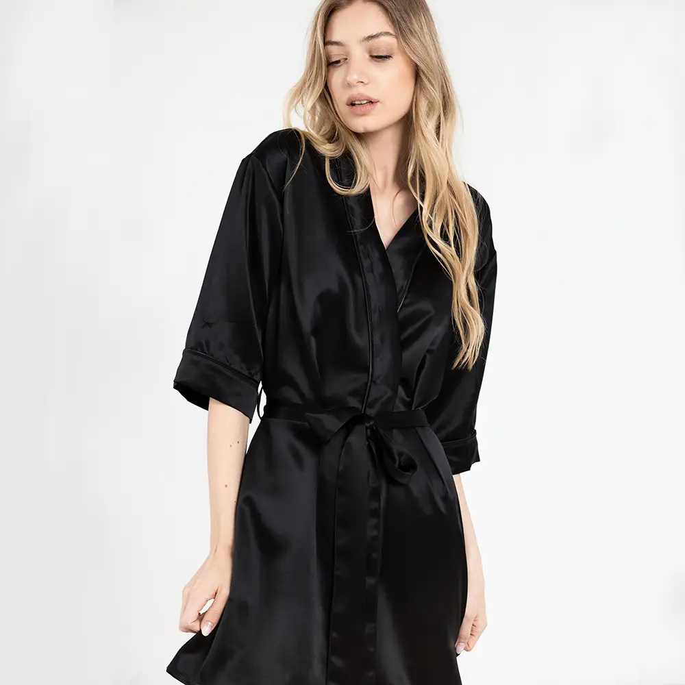 100% Svileni Crni Kimono