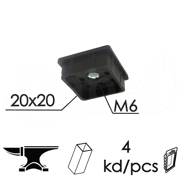 Čep za bravarsku kutiju sa navrtkom ČPN23 Crna 20×20/M6 (4kom) DBP1