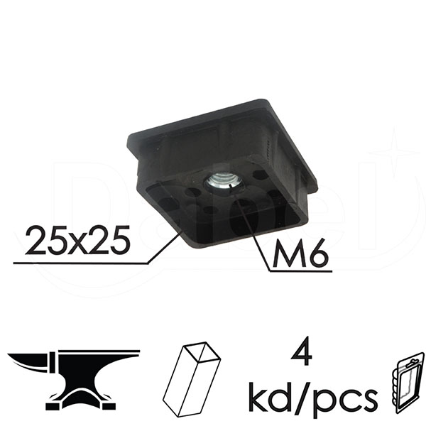 Čep za bravarsku kutiju sa navrtkom ČPN23 Crna 25×25/M6 (4kom) DBP1