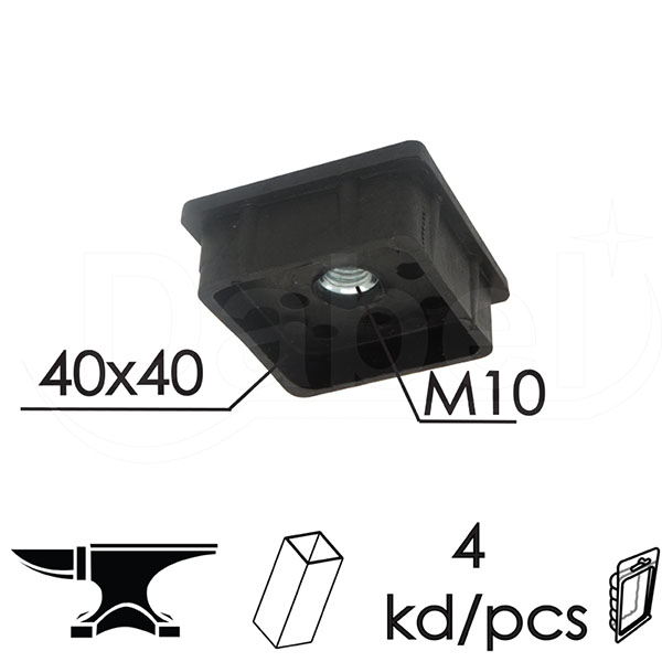 Čep za bravarsku kutiju sa navrtkom ČPN23 Crna 40×40/Mx10 (4kom) DP1