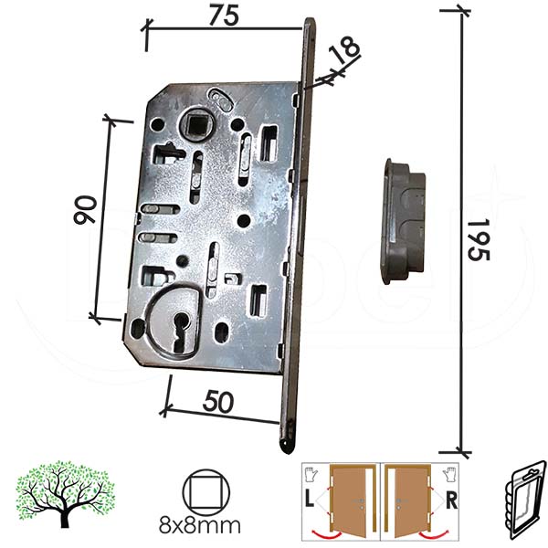 Brava za drvena vrata B2040 K Hr 50/90/18/8 magnet DBP1