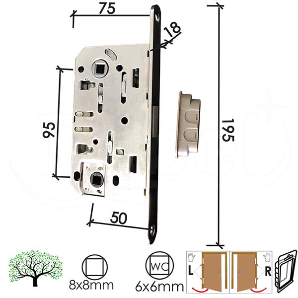 Brava za drvena vrata B2040 WC Hr 50/96/18/8/6 magnet DBP1