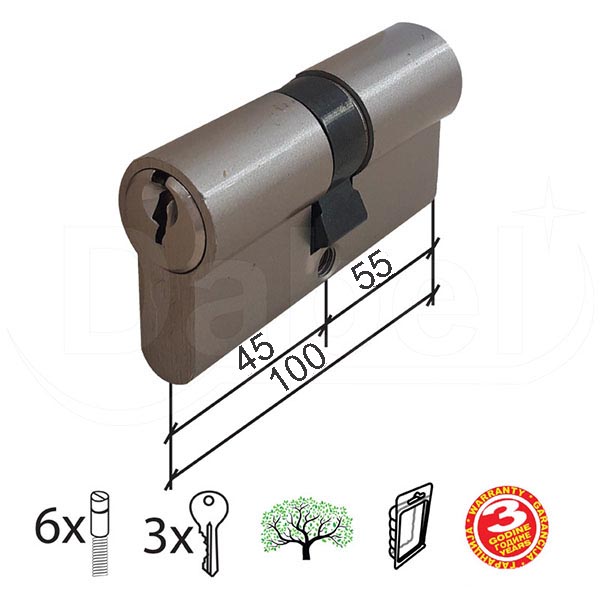 Cilindar za vrata CL2036 Nikl x100mm(45-55) 3K DBP2