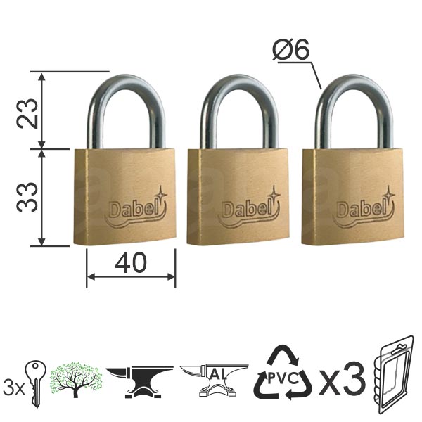 Katanac isti ključ KA2029 Ms 40×33/23/fi6mm (3kom) 3K DBP2