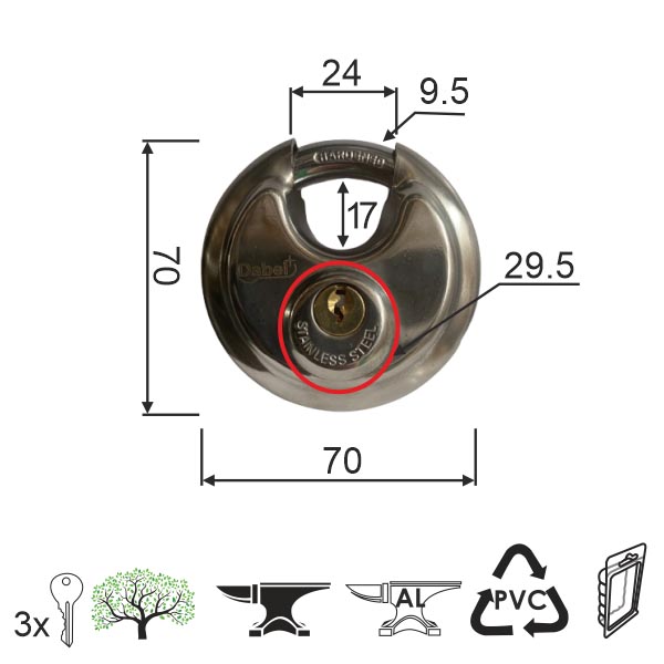 Katanac KA2020 Inox 70×29,5/24/9,5/17mm 3K DBP1
