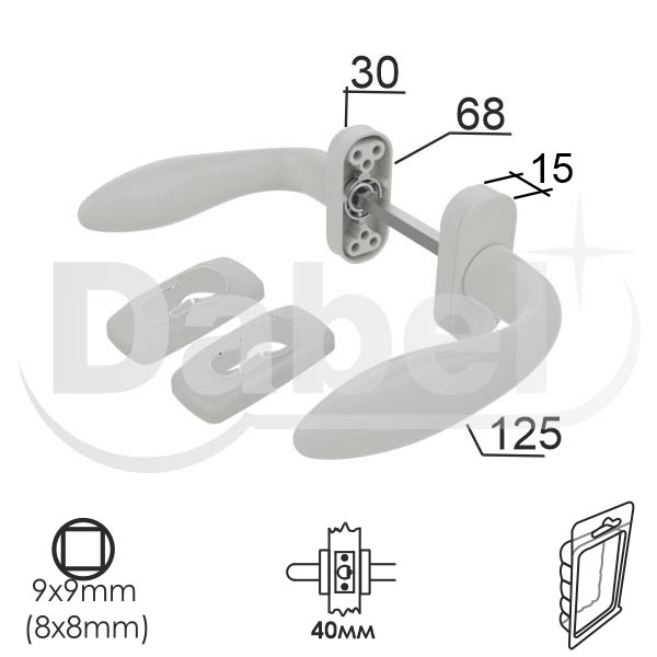 Kvaka rozeta za alu vrata PERAST Bela 30/68/15/125/8/9mm Cil vrata 40mm DBP3