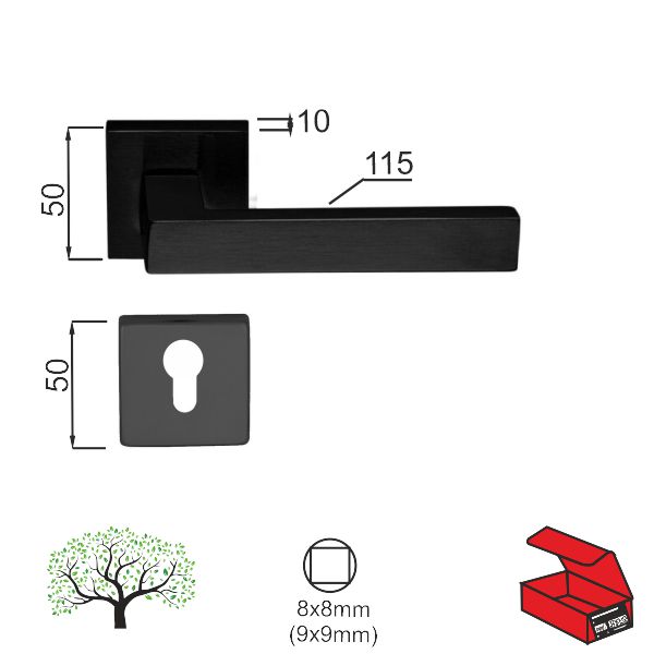 Kvaka rozeta za vrata CLIO Crna 50×50/10/115/8/9mm Cil OPD