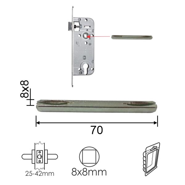 Četvrtka za kvaku C1 ZnB 8x8x70mm DBP1