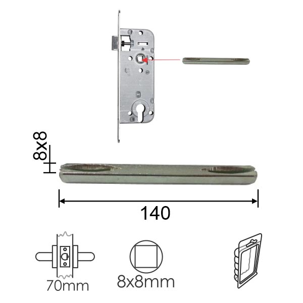 Četvrtka za kvaku C1 ZnB 8x8xx140mm DBP2