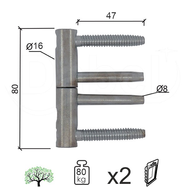 Šarka 3D uvrtna za vrata SP9027 ZnB fi16/47/80/fi8 (2kom) 80kg DBP1