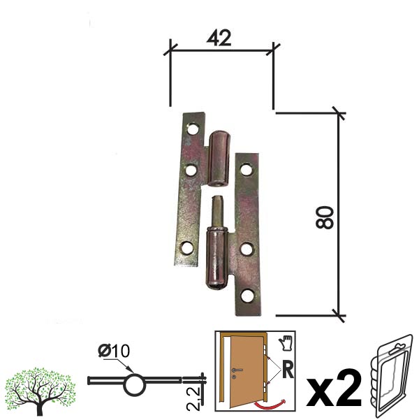 Šarka brodska za vrata SP9006 ZnŽ 80×42/fi10 (2kom) Desna DBP1