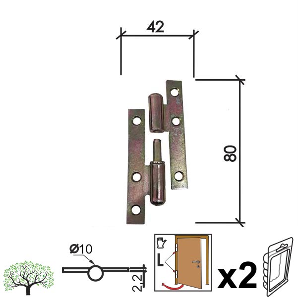 Šarka brodska za vrata SP9006 ZnŽ 80×42/fi10 (2kom) Leva DBP1