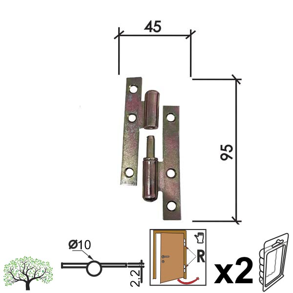 Šarka brodska za vrata SP9006 ZnŽ 95×45/fi10 (2kom) Desna DBP1
