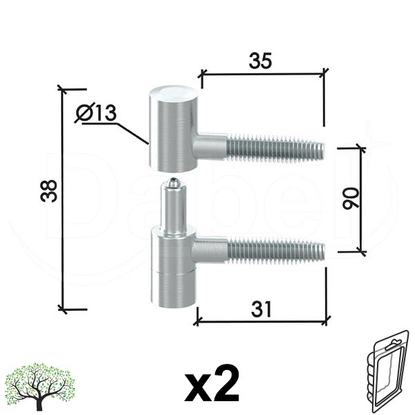Šarka uvrtna za vrata SP030 ZnB fi13x38/35/31mm (2kom) 40kg DBP1
