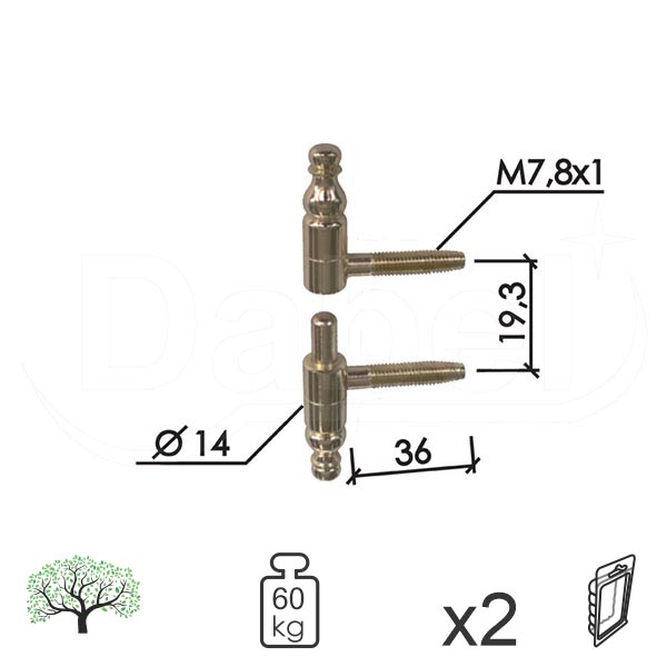 Šarka uvrtna za vrata SP9028 Hr 14mm (2kom) 60kg DBP1