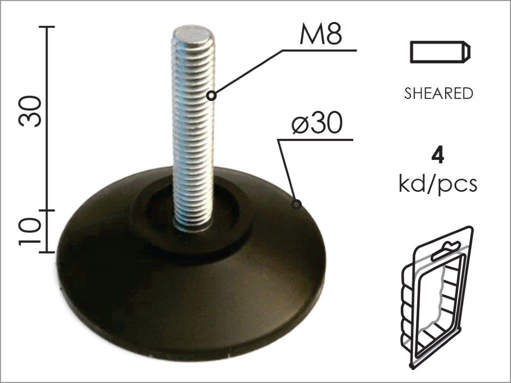 Nogica štelujuća za nameštaj N032 Crna M8x30mm (4kom) DP1