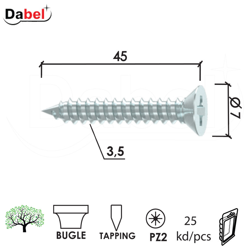 Vijak za ivericu VK0 ZnB 3,5×45/7mm (20kom) PZ2 DBP4