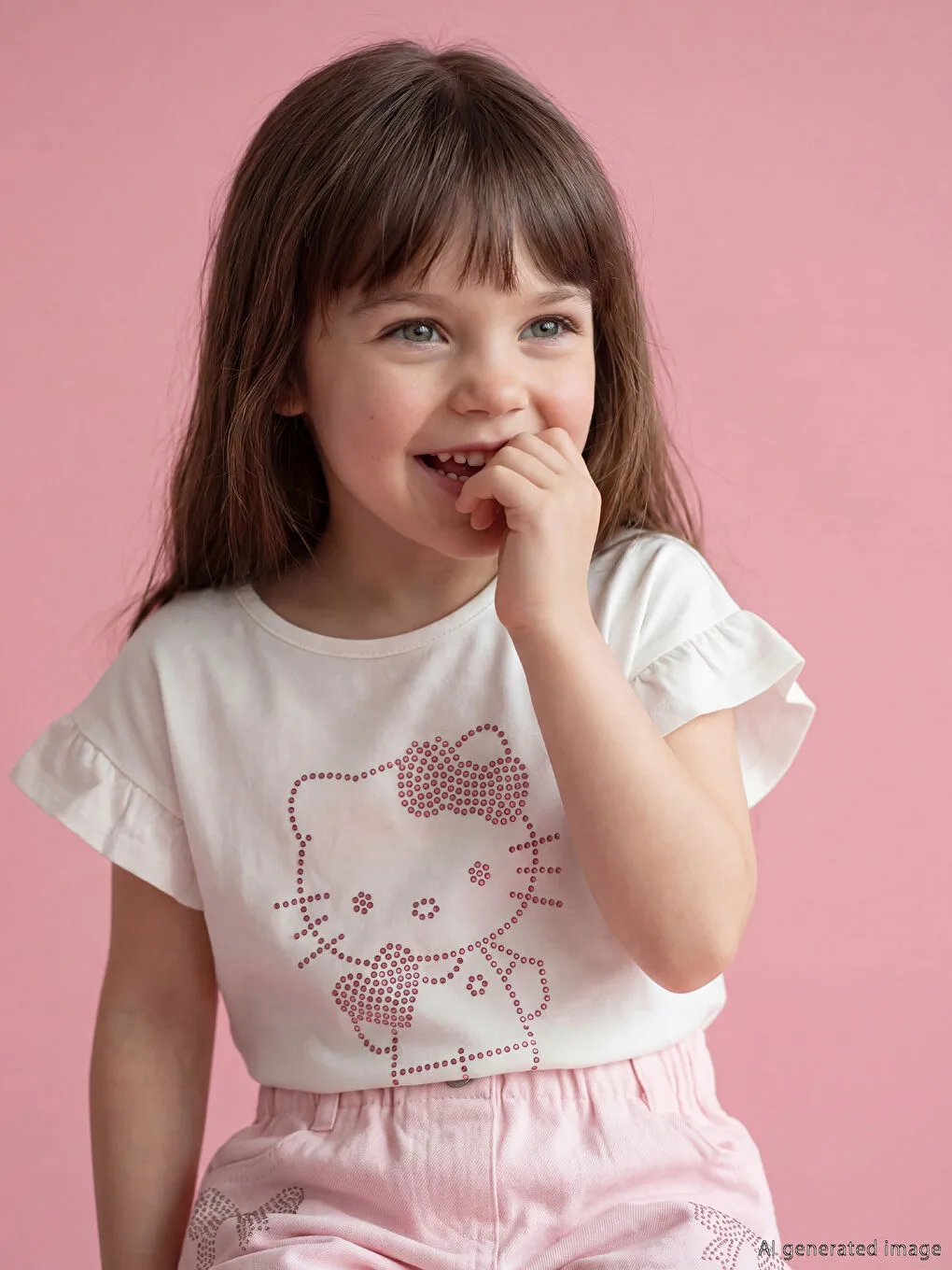 LCW Kids Hello Kitty Štampana Majica Za Devojčice Sa Kamenčićima