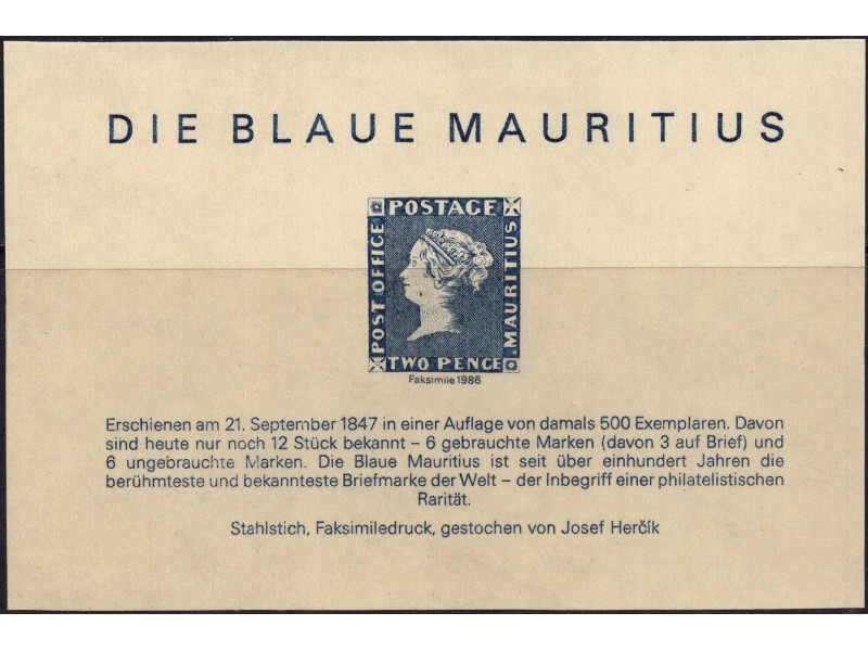 Nemačka 1986. Jubilarni Blok, Blue Mauritius