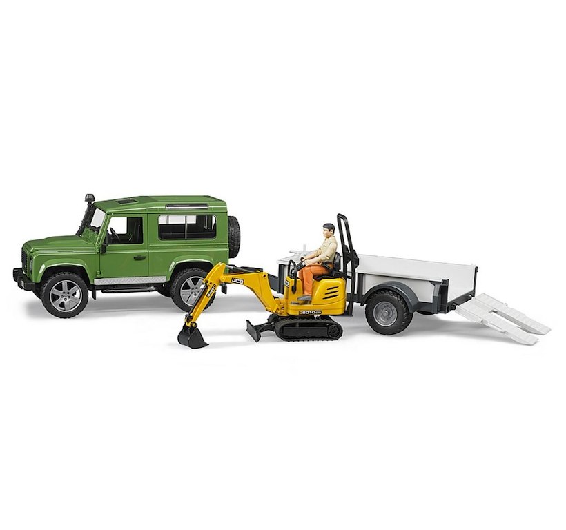 Bruder Dzip  land rover sa prikolicom, JCB mini i figurom 025939
Bruder Dzip land rover sa prikolicom, JCB mini i figurom 025939