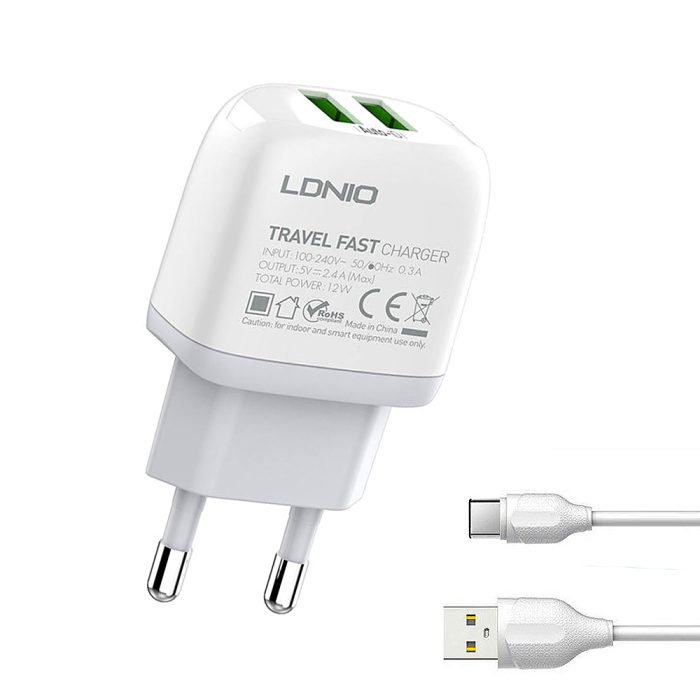 Brzi punjač Ldnio 2.4A + kabl USB tip C