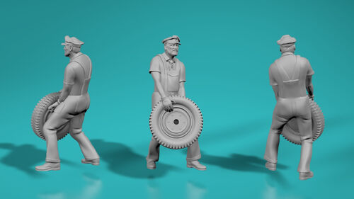 EMP3D 99204779-35 Stacja benzynowa - Pracownik niosący koło (1 Figurka)