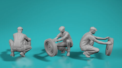 NEW! EMP3D 99204780-25 Stacja benzynowa - Pracownik zakładający koło (1 Figurka)