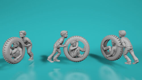 EMP3D 99204841-48 Dzieci - chłopiec turlający oponę (2 Figurki)