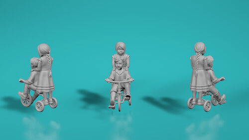 NEW! EMP3D 99204843-72 Dzieci - chłopiec wiozący dziewczynkę na rowerze (2 Figurki)