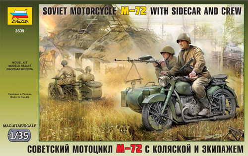 Zvezda 3639 Soviet Motorcycle M-72 with sidecar and Crew