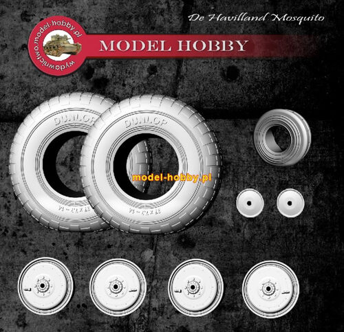 NEW! Model Hobby 0001110-KOL de Havilland Mosquito - Koła Żywiczne (składane, ugięte opony)