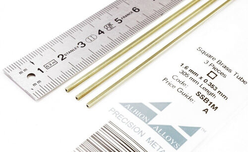 Albion Alloys SSB1M Square Brass Tube 1.6 mm x 1.6 mm x 305 mm (1 pc/1 sztuka)
