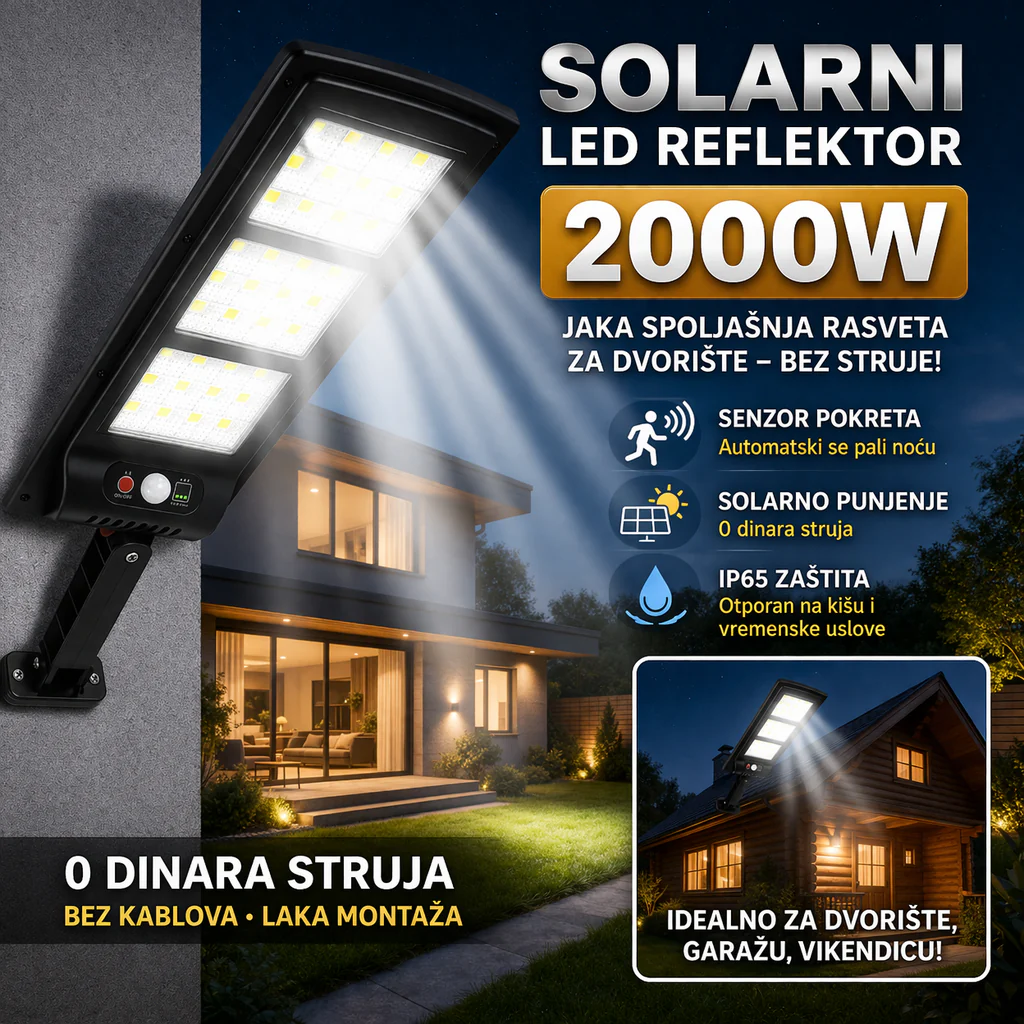 Ulični Solarni Projektor Lampa 8000Lumena