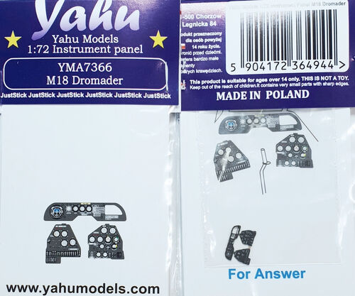 NEW! Yahu Models A7366 PZL M18 Dromader - Intrument Panel (for Answer Kits)