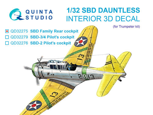Quinta Studio QD32275 SBD Dauntless Family Rear Cockpit - 3D-Printed & Coloured Interior (for Trumpeter Kits)