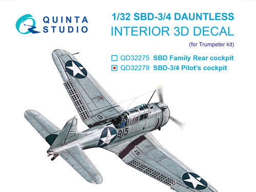 NEW! Quinta Studio QD32279 Douglas SBD-3 / SBD-4 Dauntless Pilot's Cockpit - 3D-Printed & Coloured Interior (for Trumpeter Kits)