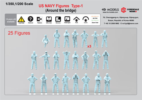 NEW! HS MODELS U200080S US Navy Figure Type 1 - Around The Bridge (25 Figures)