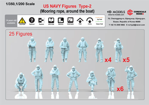 HS MODELS U200081S US Navy Figure Type 2 - Moooring Rope / Around the Bridge (25 Figures)