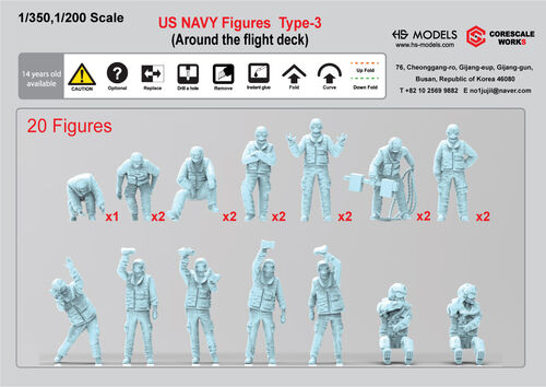 NEW! HS MODELS U200082S US Navy Figure Type 3 - Around the Flight Deck (20 Figures)