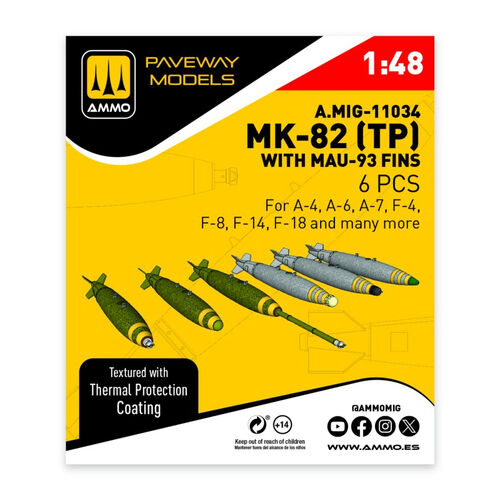 NEW! AMMO of Mig Jimenez 11034 Mk.82 with Thermal Protection and MAU-93 Fin (6 pcs / 3D-Printed)