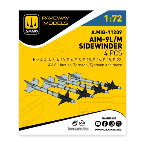 AMMO of Mig Jimenez 11209 AIM-9 L/M Sidewinder (4 pcs / 3D-Printed)
