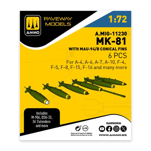 AMMO of Mig Jimenez 11230 Mk.81 with MAU-94/B Conical Fin (6 pcs / 3D-Printed)