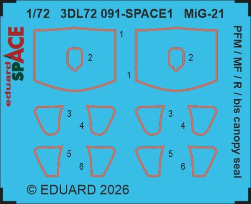 NEW! Eduard 3DL72091 MiG-21 PFM / MF/ R / Bis - Canopy Seal Space Set (for Eduard Kits)