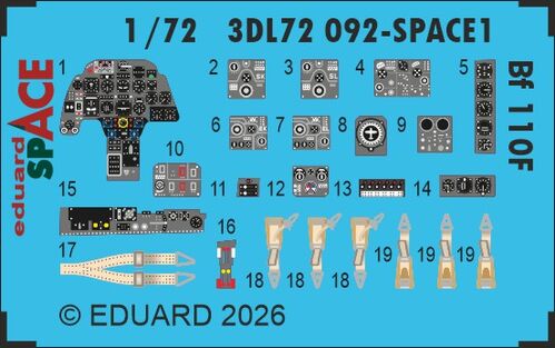 NEW! Eduard 3DL72092 Messerschmitt Bf-110 F - Space Set (for Eduard Kits)