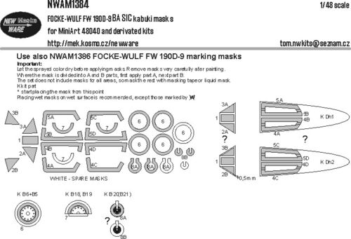 New Ware AM1384 Focke Wulf Fw-190 D-9 - BASIC Kabuki Masks (for MiniArt 48040 Kit)