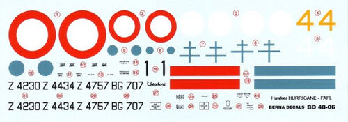 Berna Decals 48006 Hawker Hurricane Mk.I - Free French roundels and decals