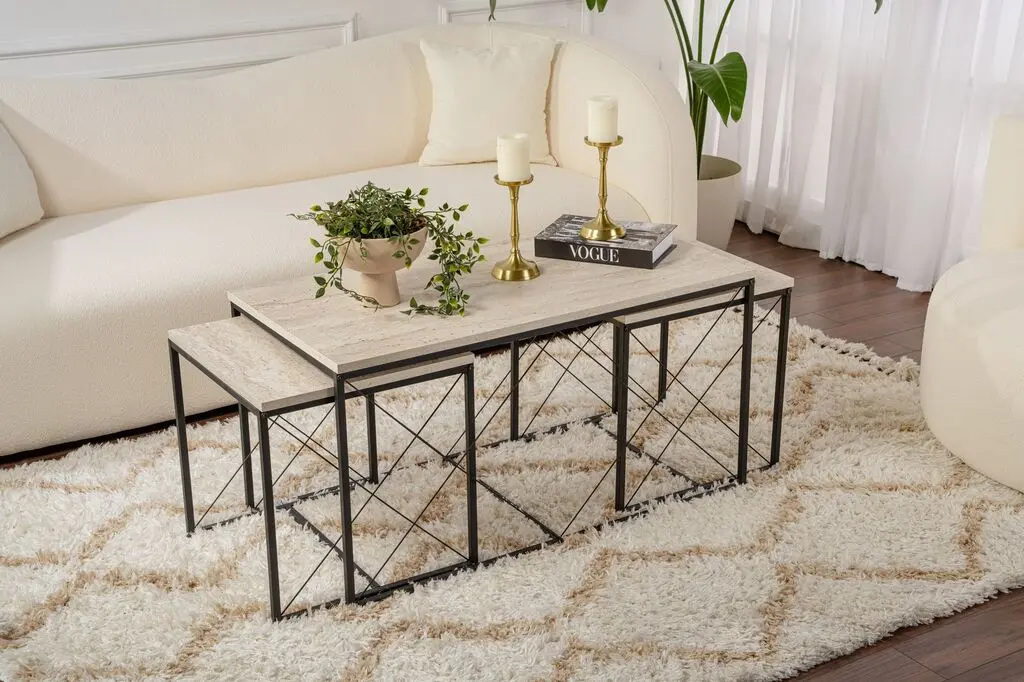 Hanah Home Set klub stolova Defne, Krem-crni