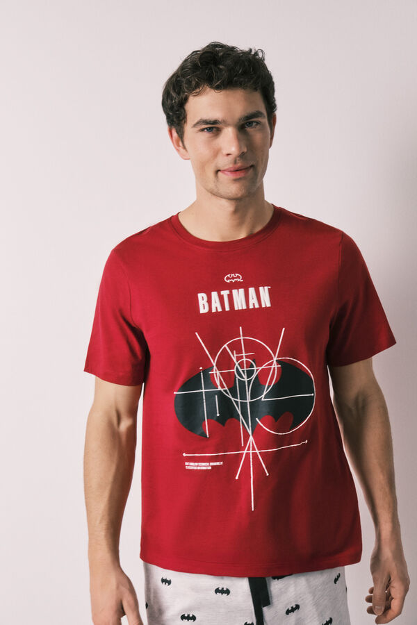 Roter Baumwoll-Pyjama kurz für Herren Batman