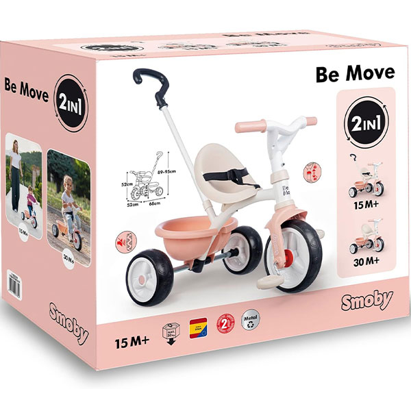Tricikl sa ručkom Be Move roze Smoby SM740339